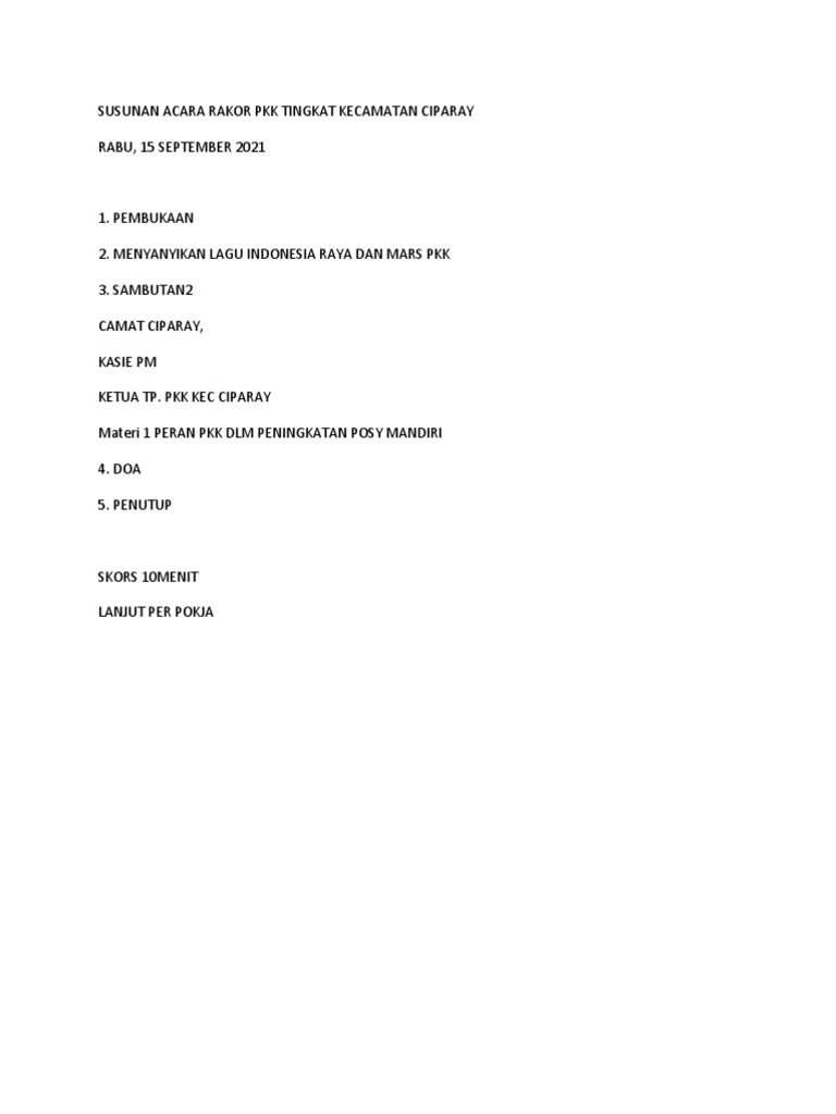 Susunan Acara Rakor PKK | PDF