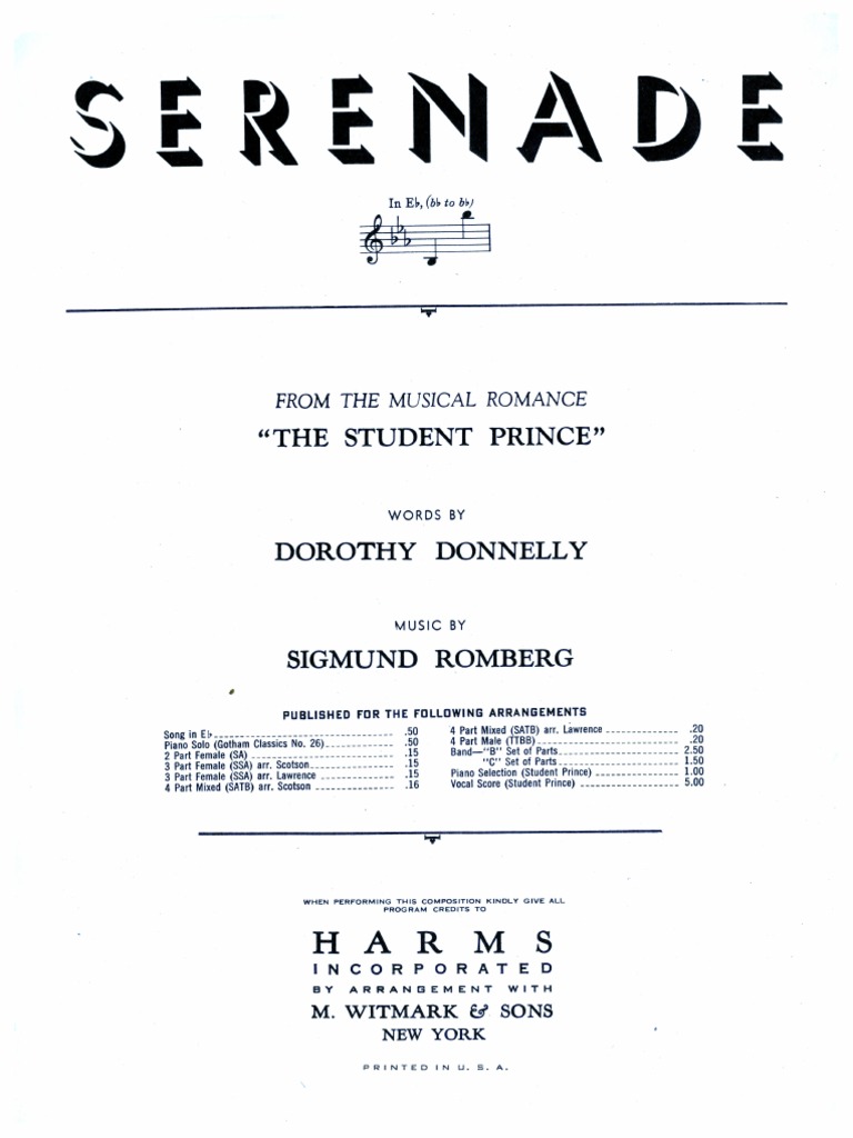 Serenade From The Student Prince - Music by Sigmund Romberg | PDF