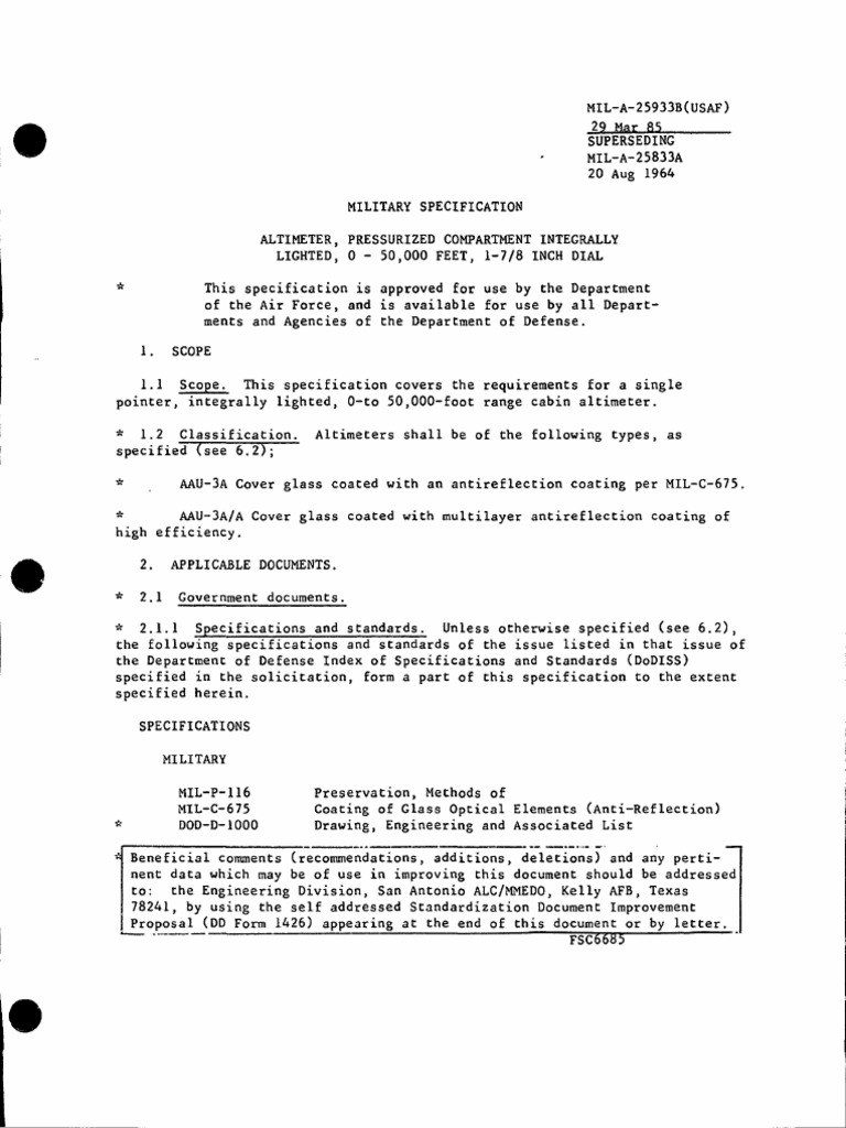 MIL A 25933 AAU 3A Pressure | PDF | Altimeter | Specification ...