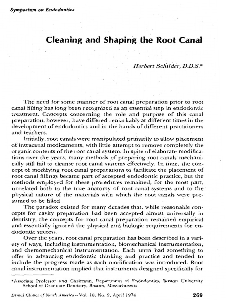 Schilder H - 1974 - Cleaning and Shaping The Root Canal | PDF Schilder H - 1974 - Cleaning and Shaping The Root Canal | PDF