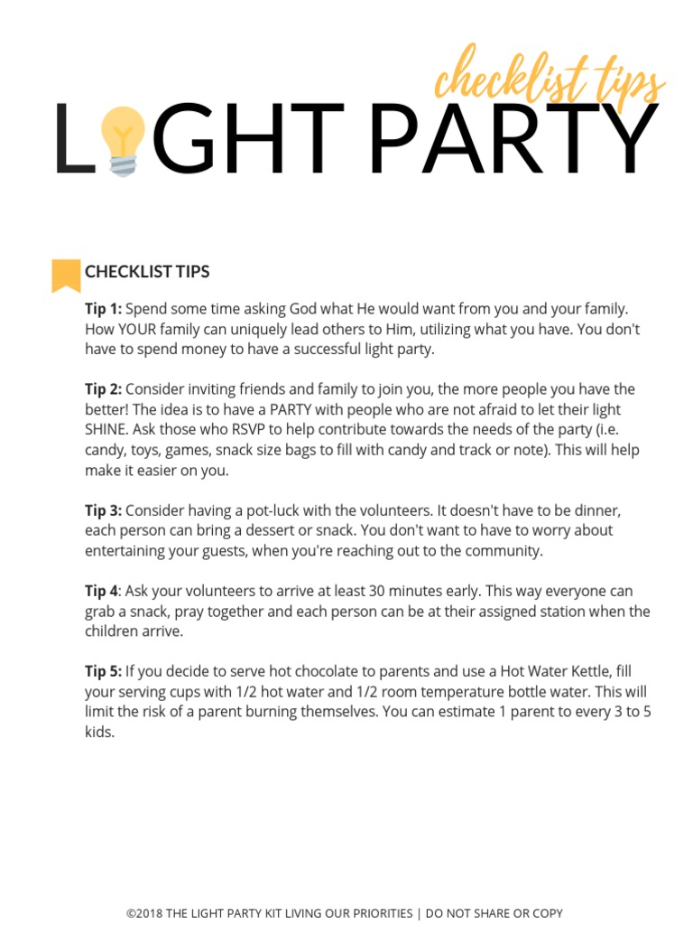 Light Party Checklist | PDF
