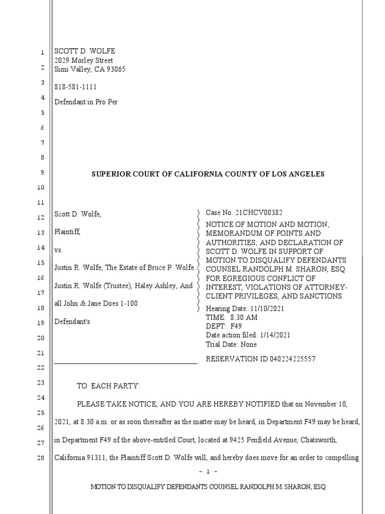 Motion To Remove Attorney RANDOLPH M. SHARON, ESQ. | PDF ...