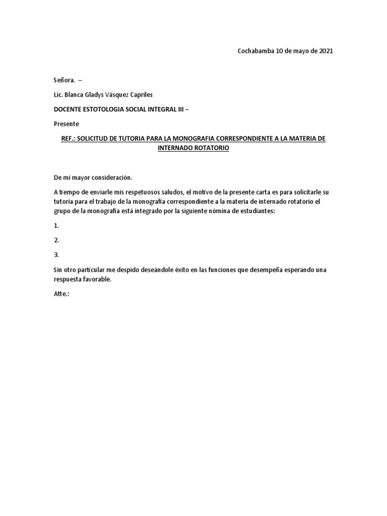 Formato de Carta Pra Solicitud de Tutoria | PDF