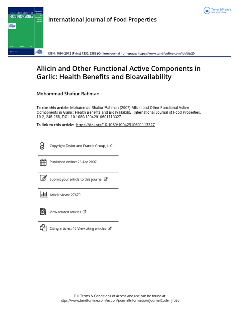 Allicin and Other Functional Active Components in Garlic Health ...