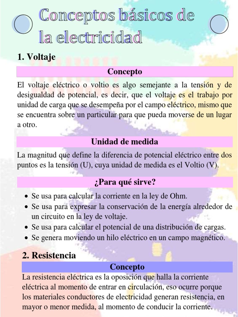 Conceptos Basicos de La Electricidad | PDF | voltaje | Resistencia Eléctrica y Conductancia