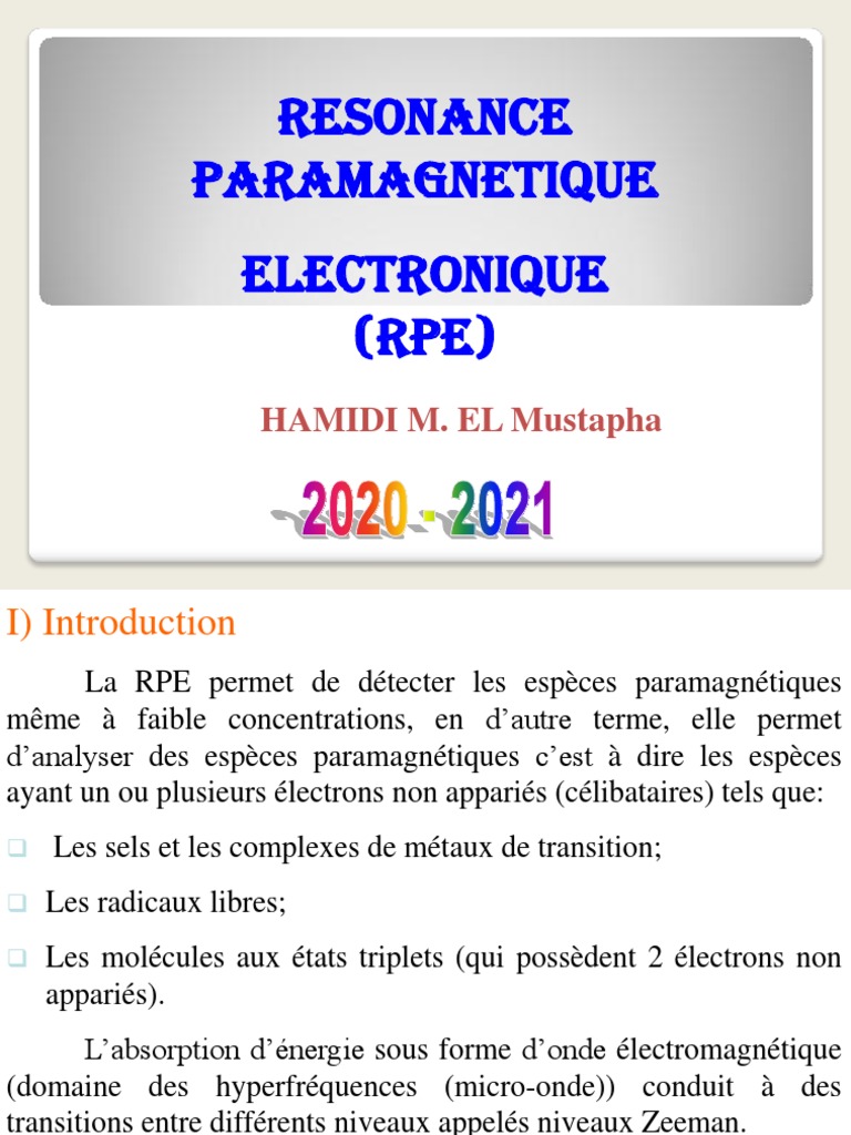 Cours RPE 2020 (1ère Partie) | PDF | Résonance paramagnétique ...