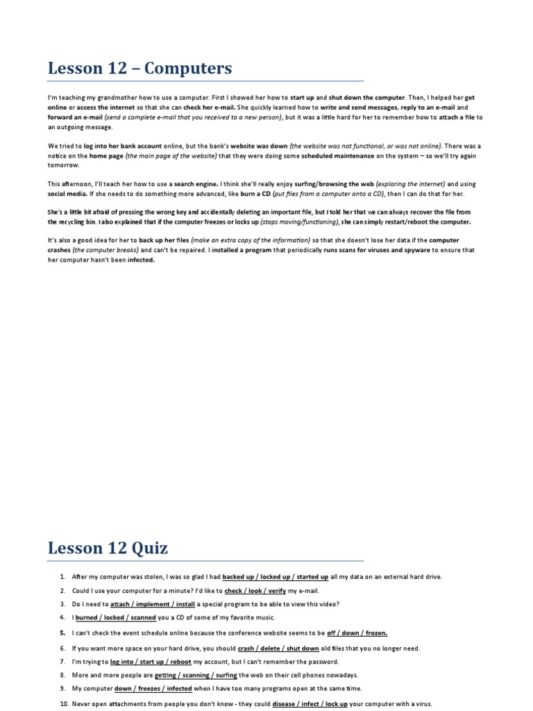 Lesson 12 Computers | PDF | Grammatical Number | Computing