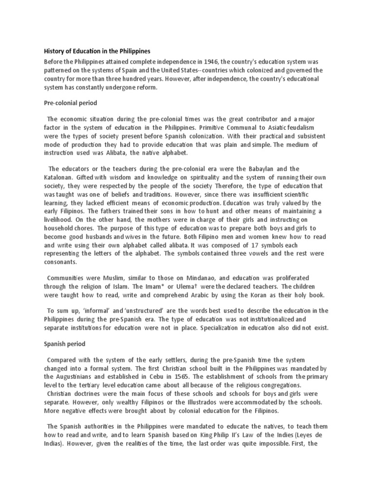 History of The Philippines Educational Sytem1 | PDF | Schools | Philippines