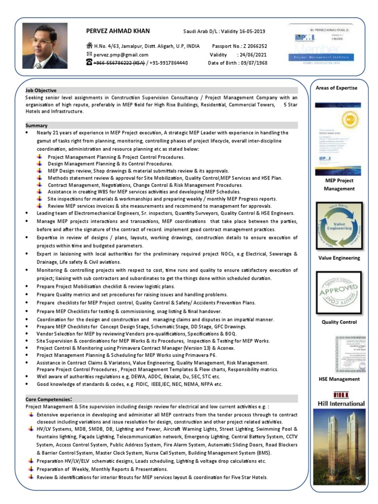 Senior MEP Supervisor Resume | PDF | Elevator | Project Management