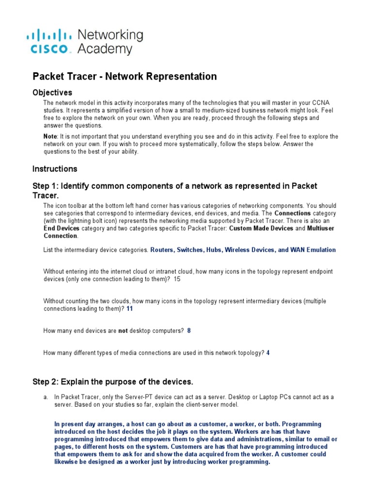 Packet Tracer - Network Representation: Objectives | PDF | Computer ...