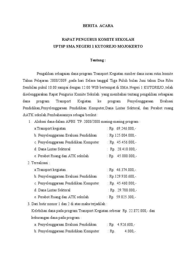 Berita Acara Pengalihan Dana | PDF