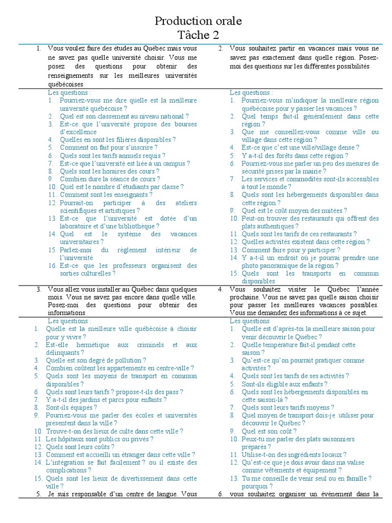 2.production Orale Tache 2 Corrigé | PDF | Québec | Transport