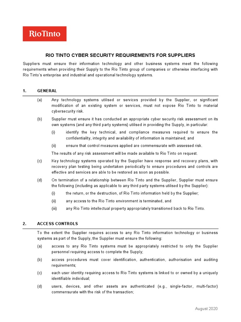 RT Supplier Cyber Security Requirements | PDF | Internet Protocols ...