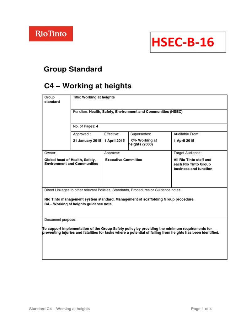 RT Working at Heights Standard | PDF | Scaffolding | Safety