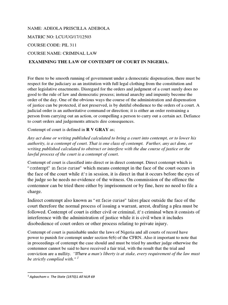 Criminal Law Assignment | PDF | Contempt Of Court | Criminal Law