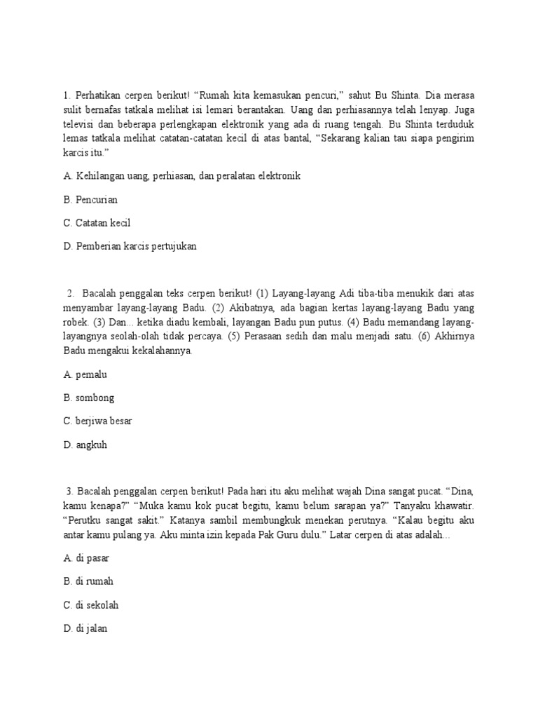 Latihan Soal Teks Cerpen Kelas 9 | PDF