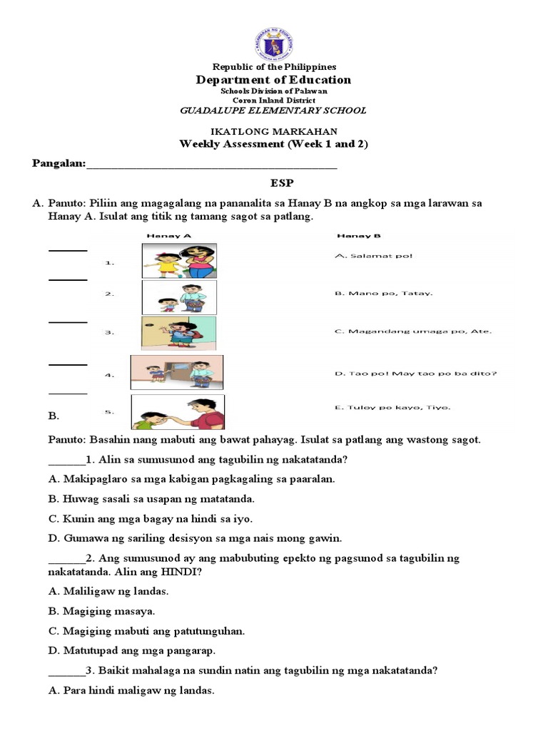 Grade 3 Quarter 3 1st Weekly Quiz | PDF