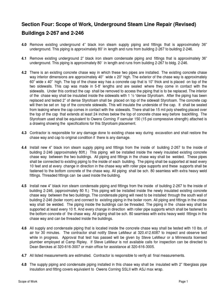 Section Four: Scope of Work, Underground Steam Line Repair (Revised ...