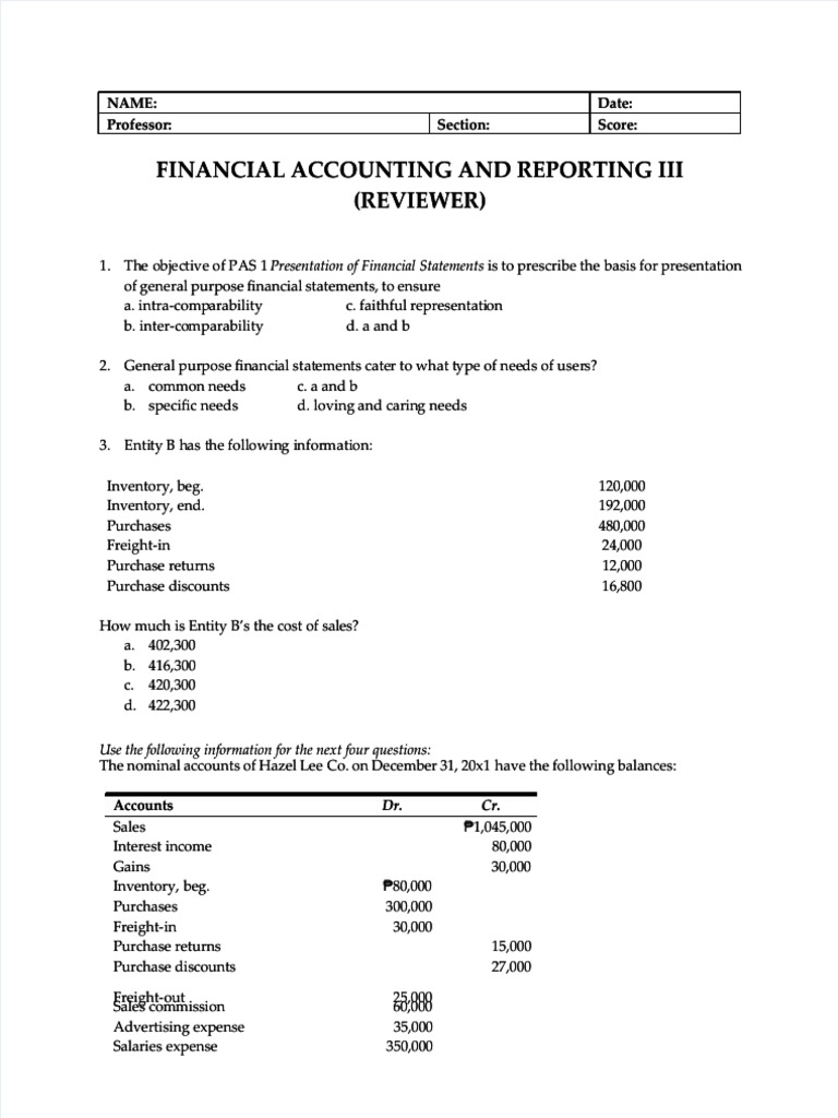 Financial Accounting and Reporting Iii Financial Accounting and ...
