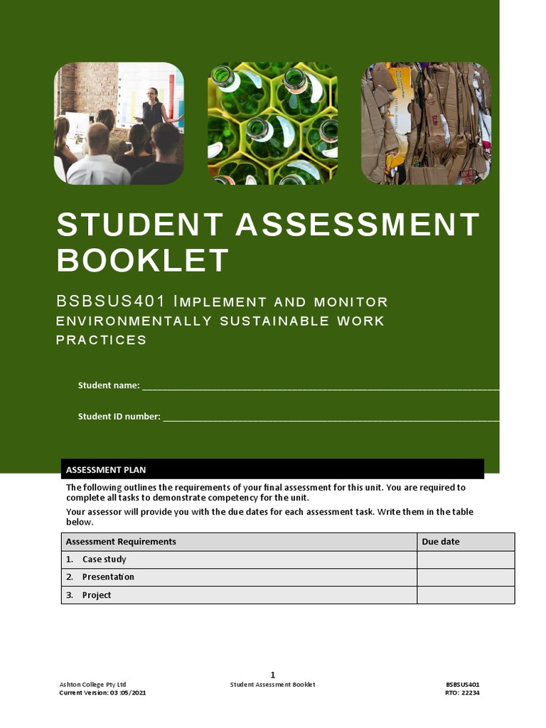 As3 BSBSUS401 Student Assessment Booklet - SIT V3 2021 | PDF | Waste ...