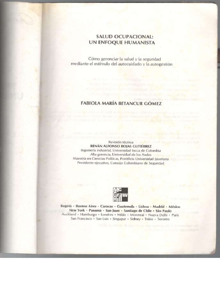 Libro Salud Ocupacional Un Enfoque Humanistico de Fabiola Bentacur | PDF