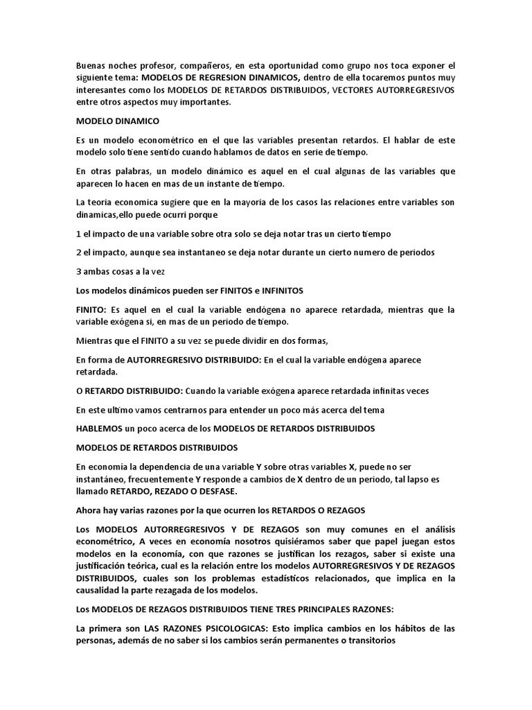 Modelo Dinamico | PDF | Econometría | Estadísticas