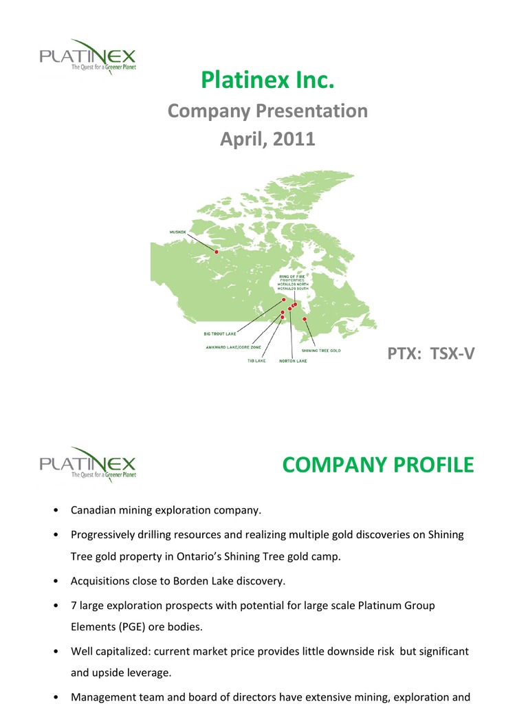 Platine Inc Platinex Inc.: Company Presentation April, 2011 | PDF ...