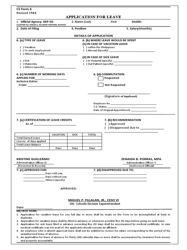CS Form 6-New | PDF | Sick Leave | Government