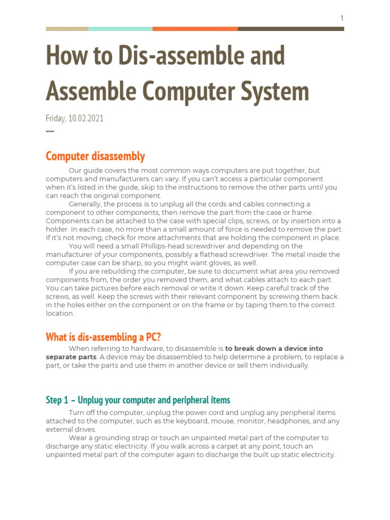 How To Dis-Assemble and Assemble A Computer System | PDF | Electrical ...