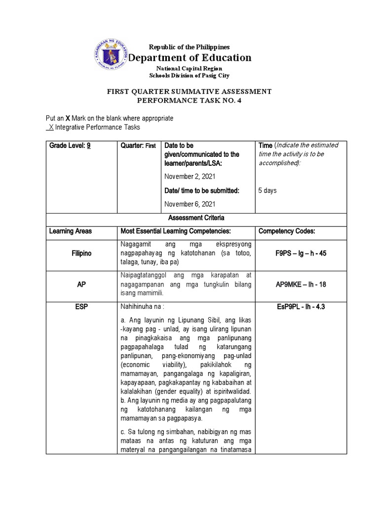 PT4 (AP, Fil, EsP) | PDF
