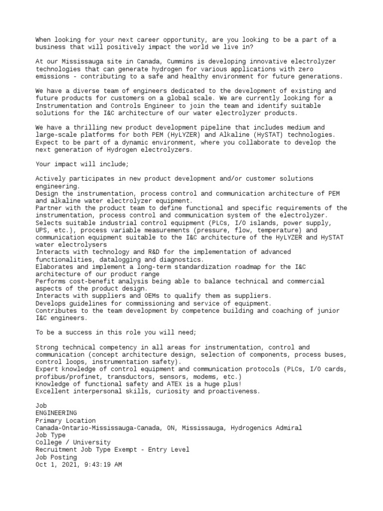 Instrumentation and Controls Engineer | PDF | Instrumentation | Competence (Human Resources)