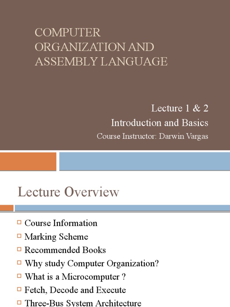 Computer Organization and Assembly Language: Lecture 1 & 2 Introduction and Basics | PDF ...