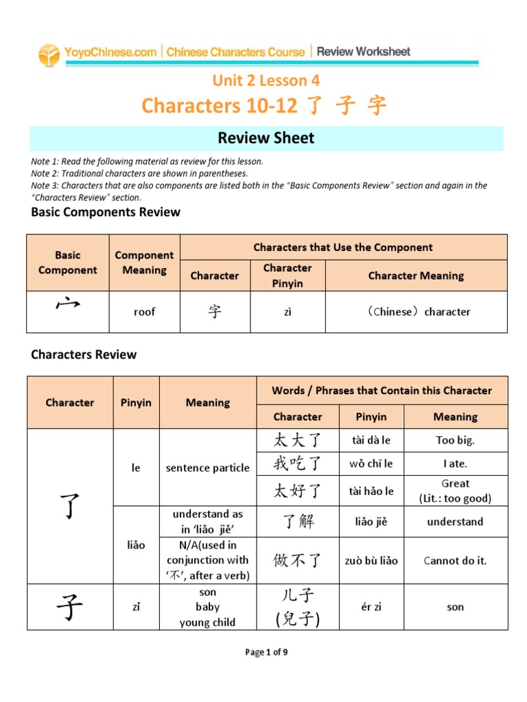 Char Unit 002 Lesson 04 LN | PDF | Chinese Characters | Pinyin