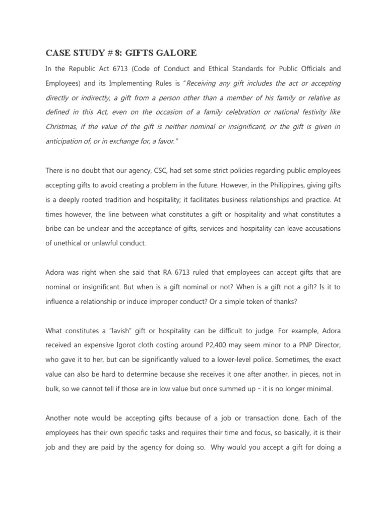 Case Study 8 Gifts Galore | PDF | Gift | Integrity