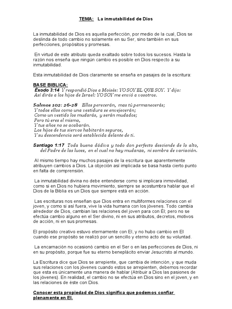 La Inmutabilidad de Dios | PDF | Dios | Amor