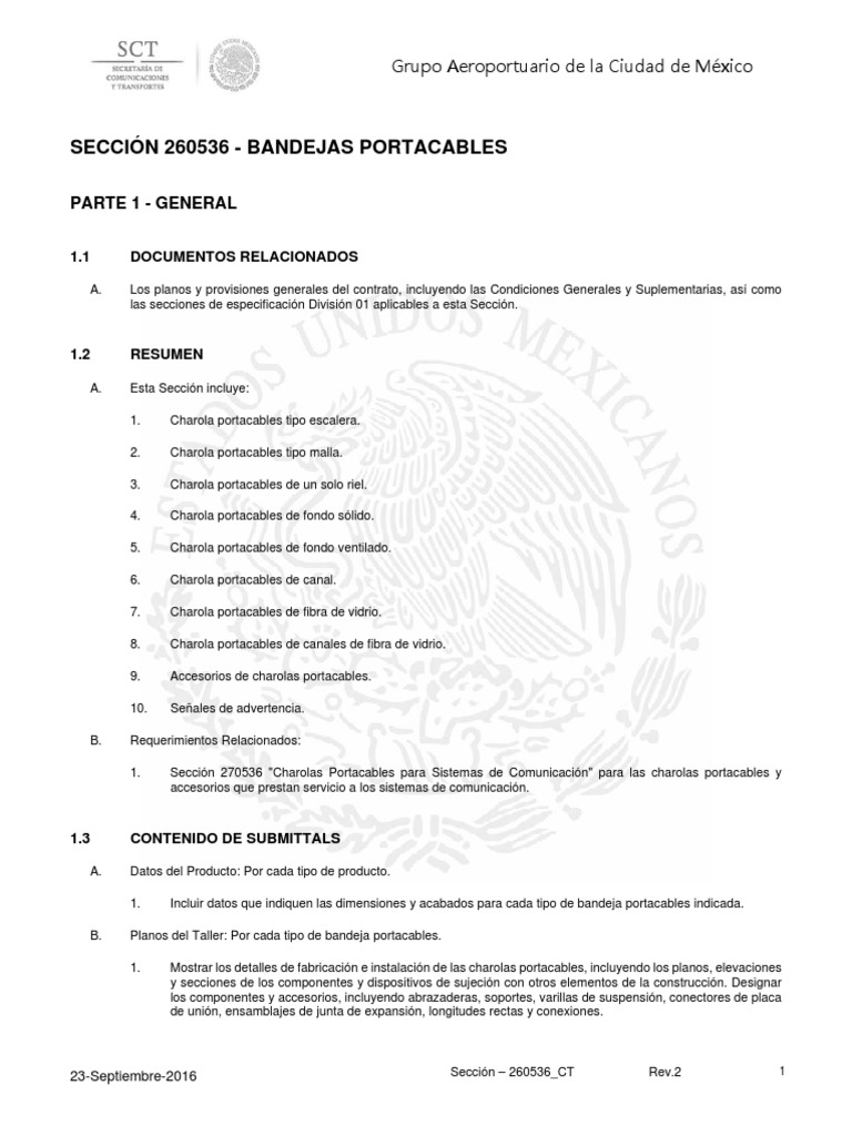 Sección 260536 - Bandejas Portacables: Parte 1 - General | PDF | Acero ...