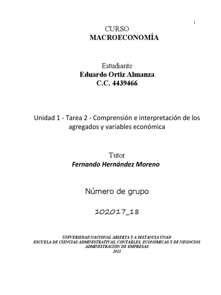 Tarea 2 Comprensi N e Interpretaci N de Los Agregados y Variables Econ Micas Individual FINAL ...