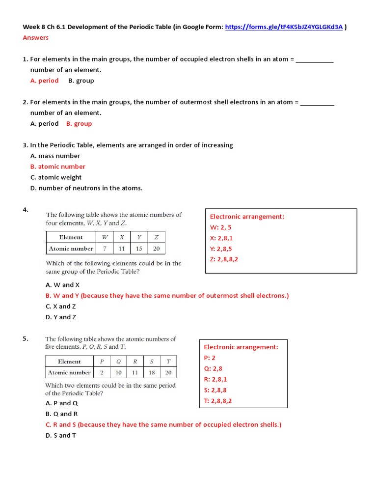Periodic Table Development Quiz | PDF | Periodic Table | Chemical Elements