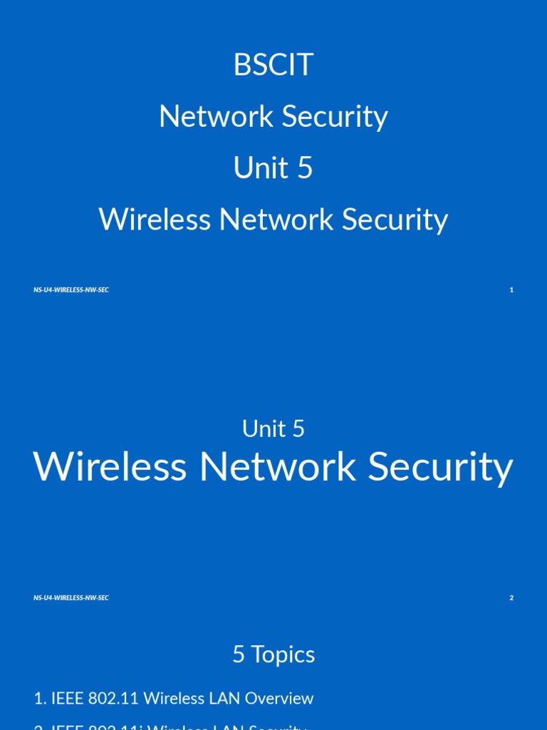 Bscit Network Security Unit 5 Wireless Network Security: Ns-U4-Wireless ...