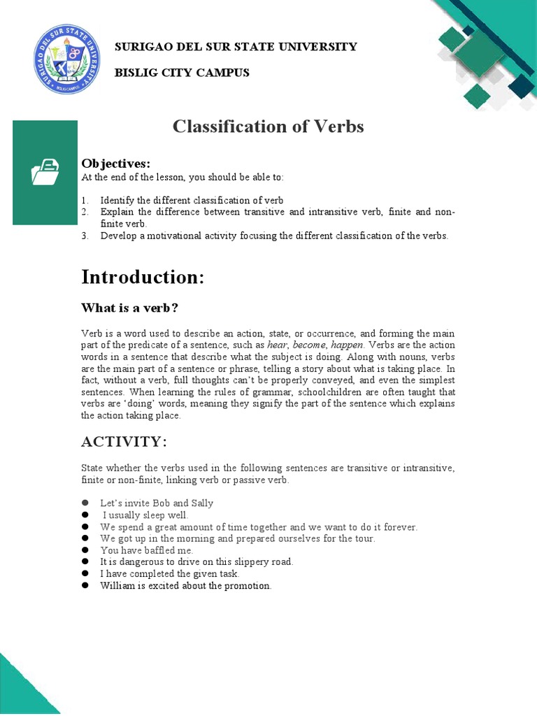 Classification of Verbs: Objectives | PDF | Verb | Syntactic Relationships