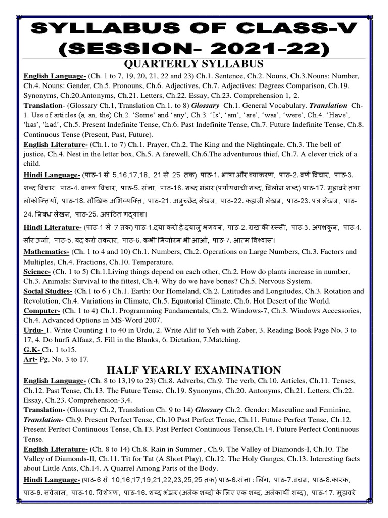 5 Syllabus | PDF | Grammatical Tense | Adjective