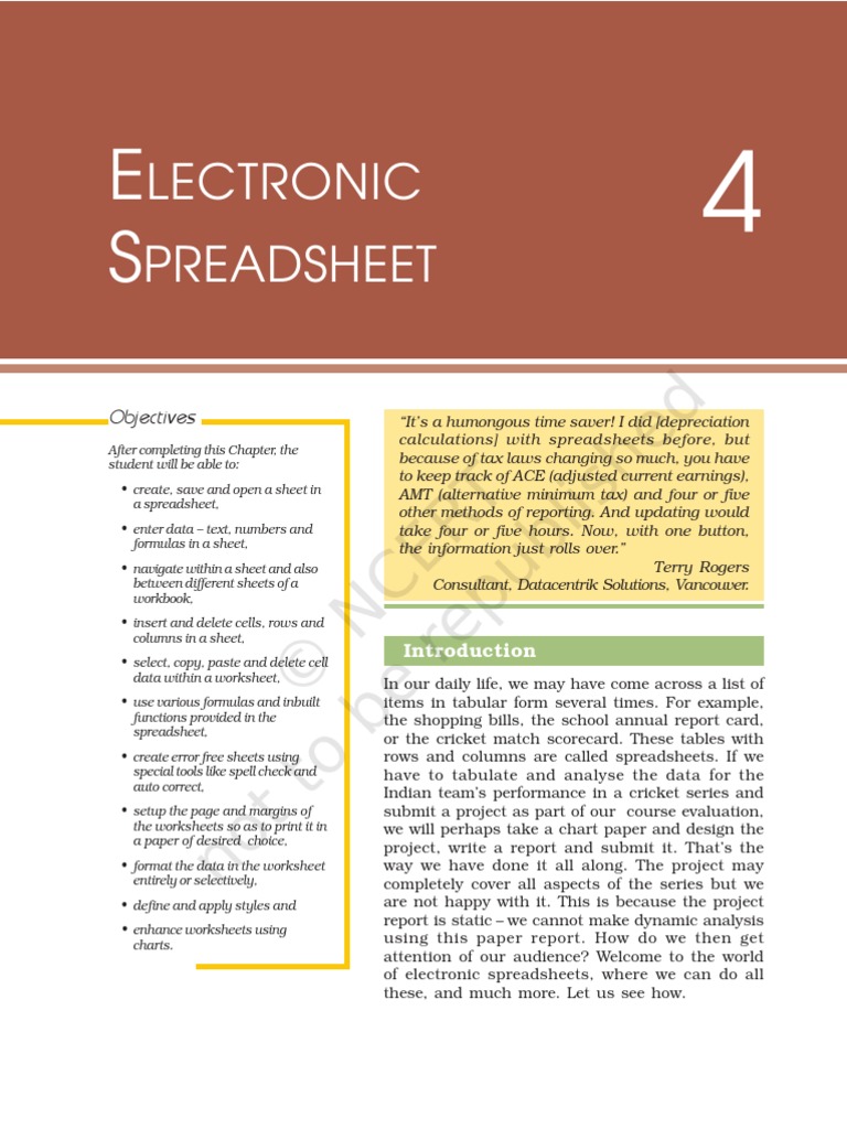 Introduction to Electronic Spreadsheets: Navigating, Saving, and Opening Spreadsheet Files | PDF ...
