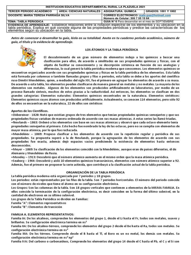 10-Guia de Aprendizaje Decimo-Tabla Periodica | PDF | Tabla periódica | Ion