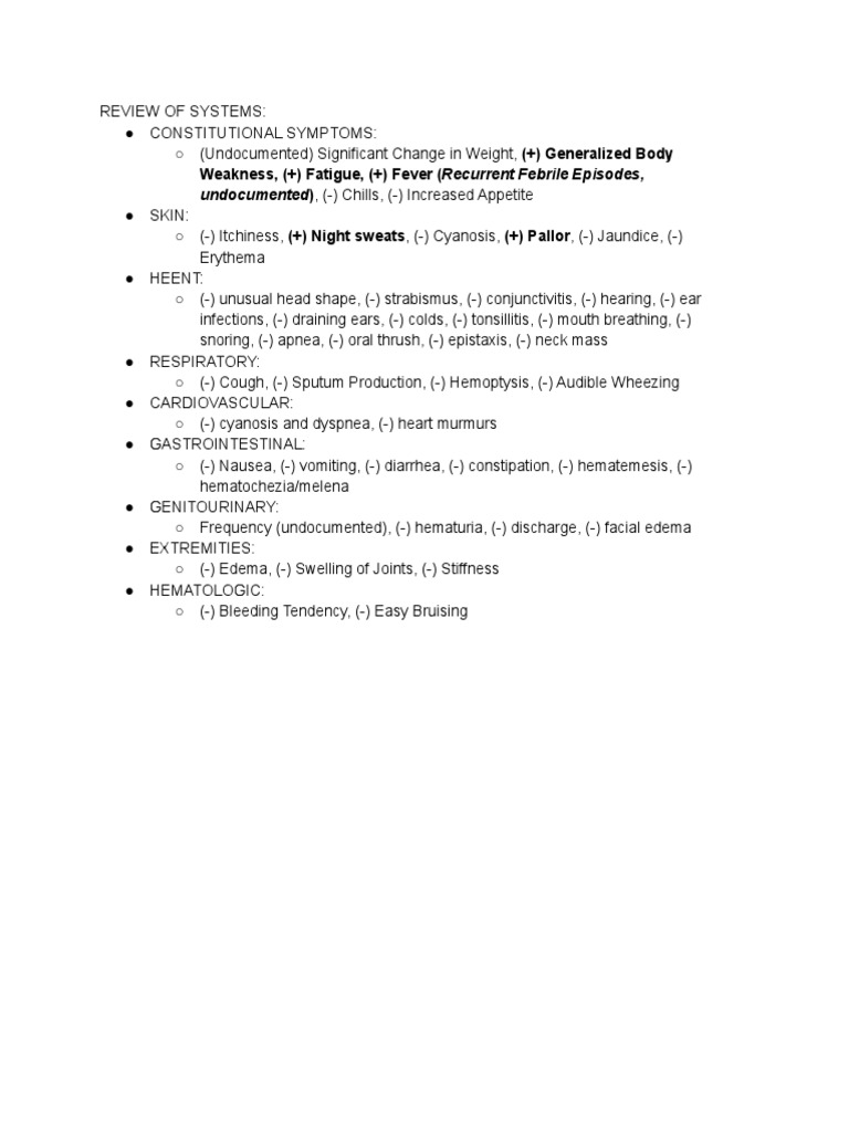 Review of Systems | PDF