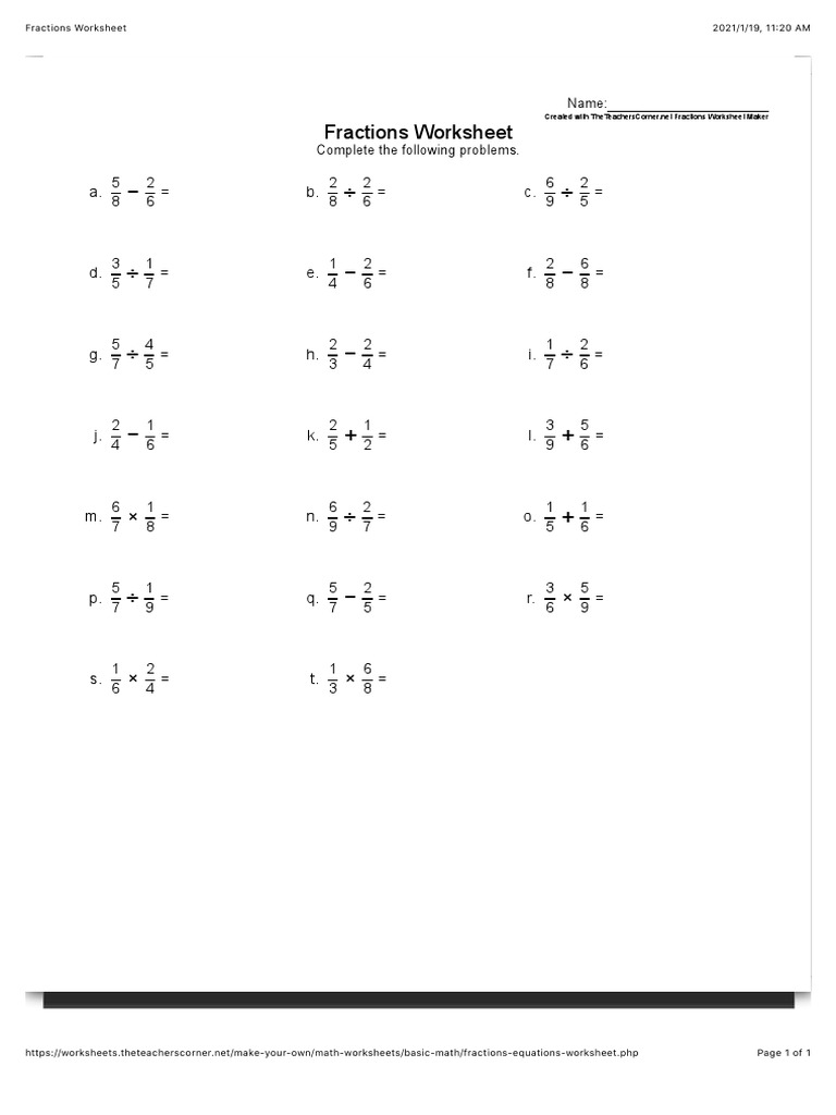 Fractions Worksheet: Name | PDF