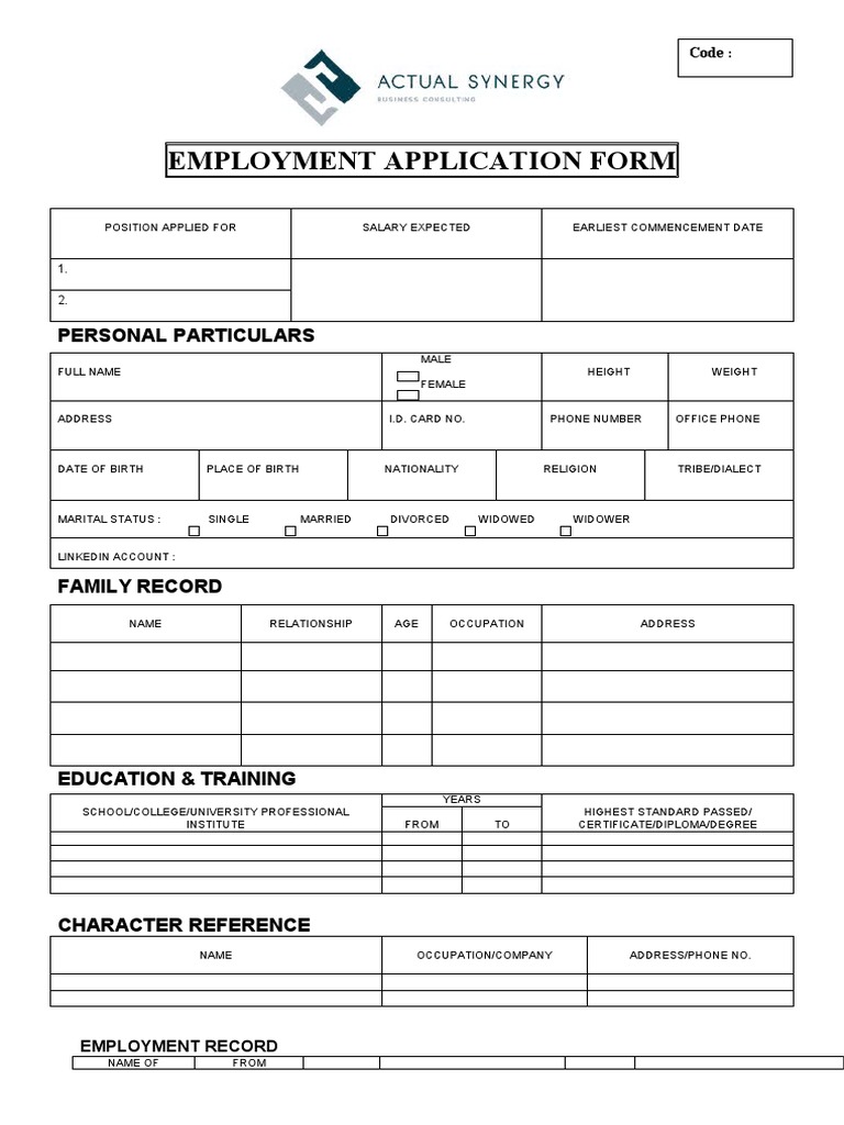 Employee Application Form - Actual Synergy | PDF | Justice | Crime ...