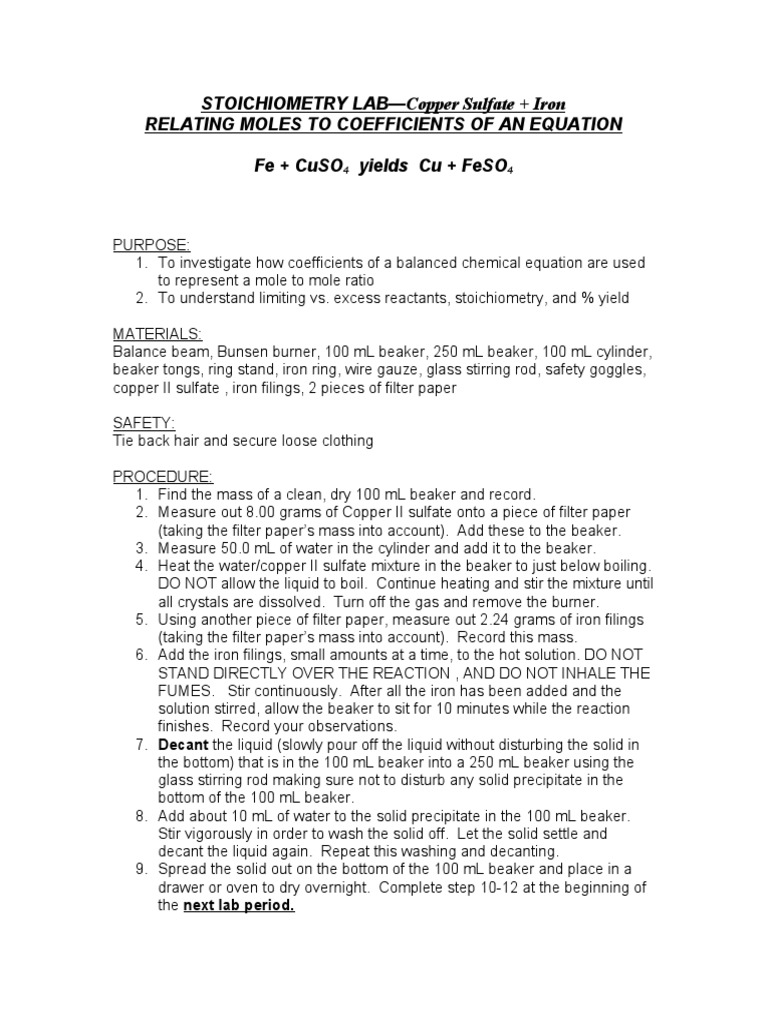 Iron-Copper Sulfate Reaction Lab | PDF | Stoichiometry | Chemical ...