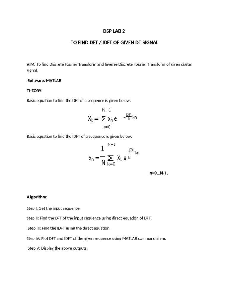 DSP Lab 2 To Find DFT / Idft of Given DT Signal | PDF | Teaching ...