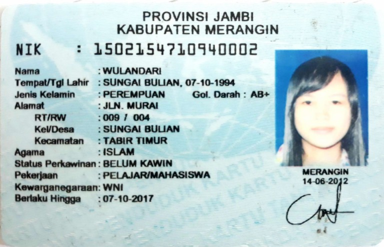 Contoh KTP Wanita Jambi | PDF