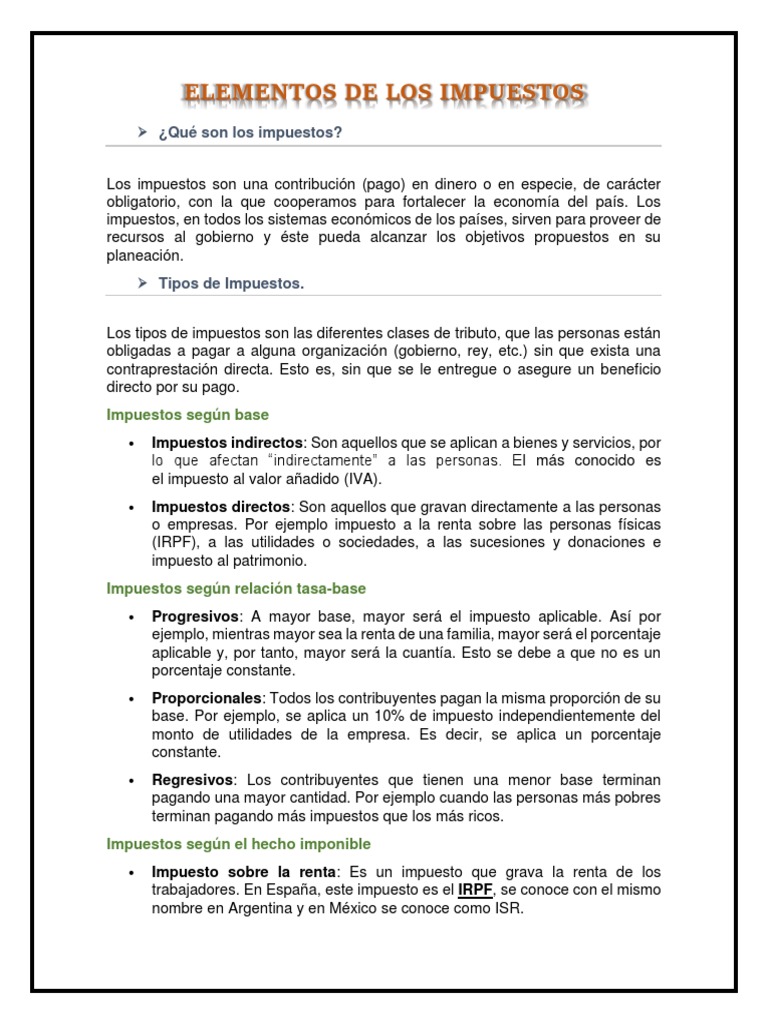 Elementos de Los Impuestos | PDF | Impuestos | Impuesto sobre la renta